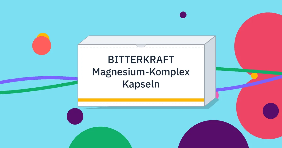 Symbolbild: Packung mit der Aufschrift BITTERKRAFT Magnesium-Komplex Kapseln (PZN 19636545) – Verfügbarkeit und Bezug in Apotheken in Frankfurt am Main