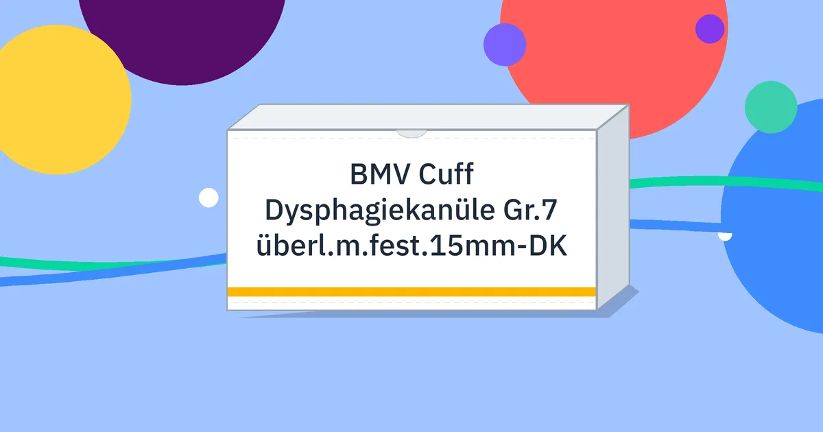 Symbolbild: Packung mit der Aufschrift BMV Cuff Dysphagiekanüle Gr.7 überl.m.fest.15mm-DK (PZN 18848481) – Verfügbarkeit und Bezug in Apotheken in Frankfurt am Main