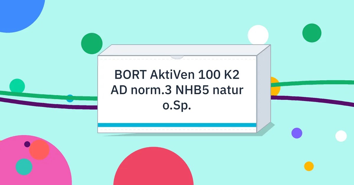 Symbolbild: Packung mit der Aufschrift BORT AktiVen 100 K2 AD norm.3 NHB5 natur o.Sp. (PZN 17493797) – Verfügbarkeit und Bezug in Apotheken in Frankfurt am Main