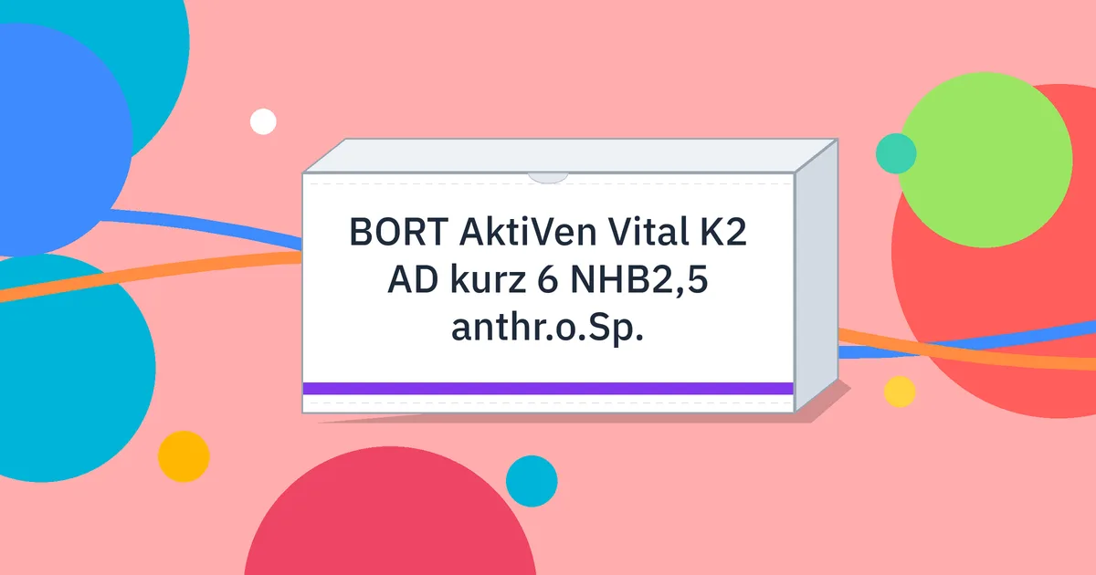 Symbolbild: Packung mit der Aufschrift BORT AktiVen Vital K2 AD kurz 6 NHB2,5 anthr.o.Sp. (PZN 17499707) – Verfügbarkeit und Bezug in Apotheken in Frankfurt am Main