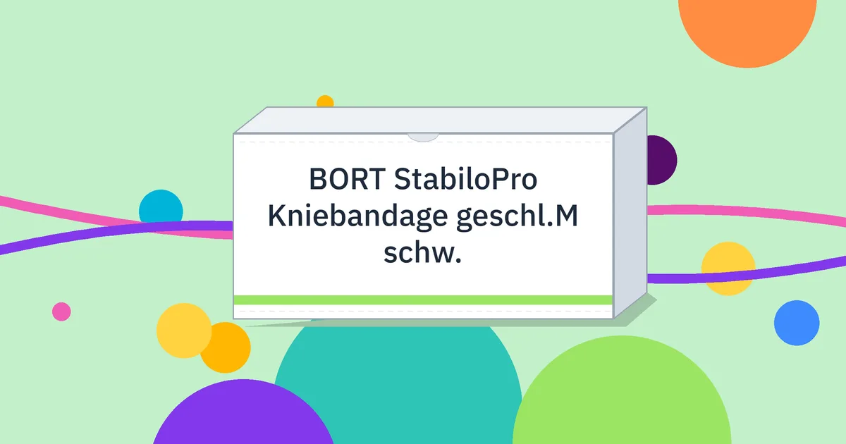Symbolbild: Packung mit der Aufschrift BORT StabiloPro Kniebandage geschl.M schw. (PZN 00159031) – Verfügbarkeit und Bezug in Apotheken in Frankfurt am Main