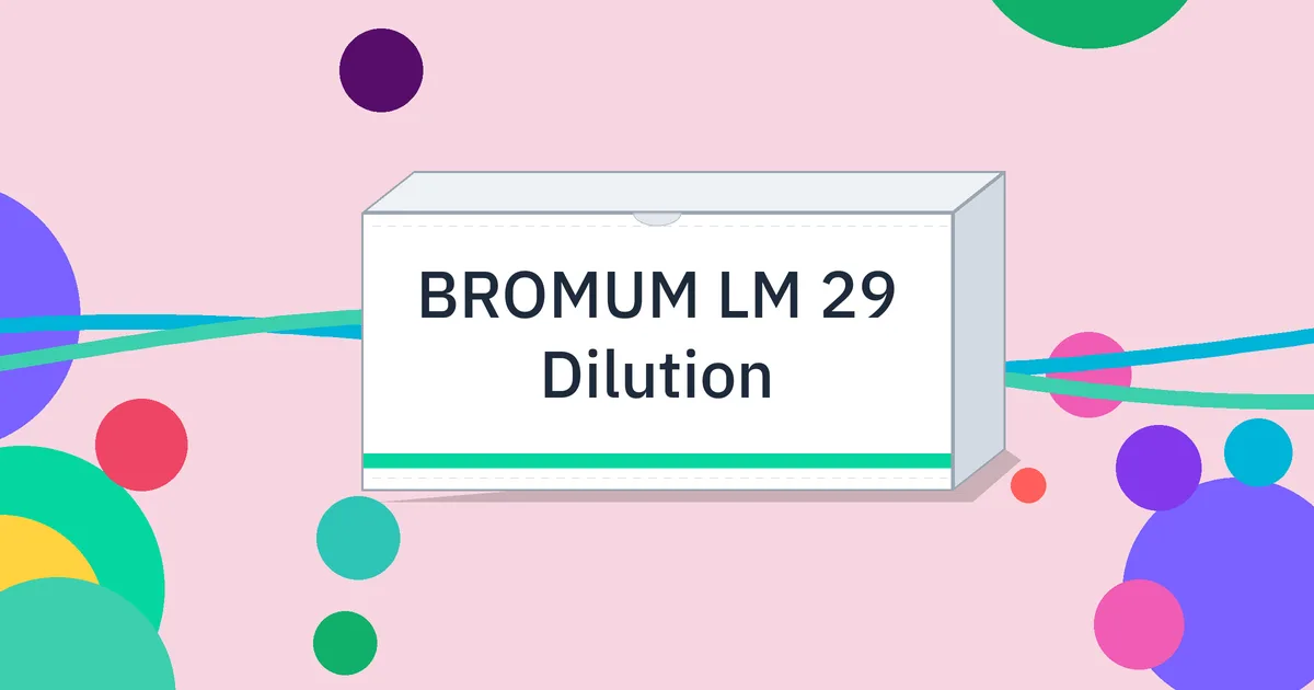 Symbolbild: Packung mit der Aufschrift BROMUM LM 29 Dilution (PZN 12796754) – Verfügbarkeit und Bezug in Apotheken in Frankfurt am Main