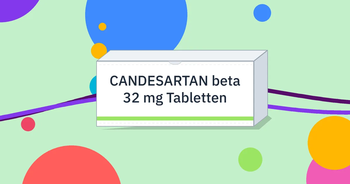 Symbolbild: Packung mit der Aufschrift CANDESARTAN beta 32 mg Tabletten (PZN 19211403) – Verfügbarkeit und Bezug in Apotheken in Frankfurt am Main