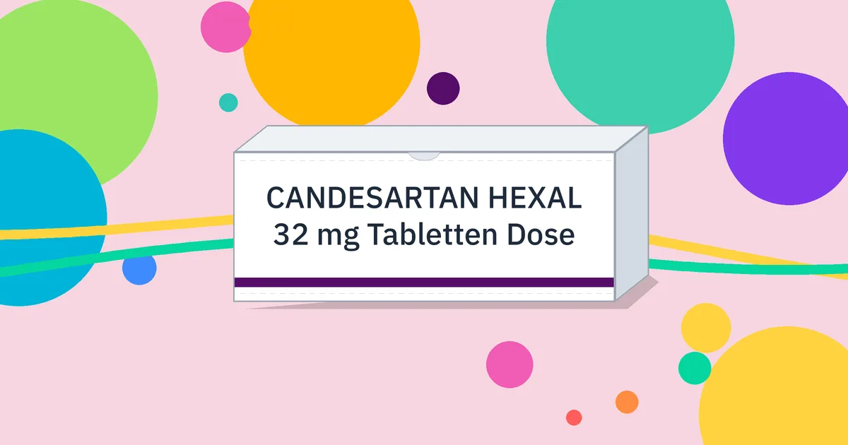 Symbolbild: Packung mit der Aufschrift CANDESARTAN HEXAL 32 mg Tabletten Dose (PZN 17420574) – Verfügbarkeit und Bezug in Apotheken in Frankfurt am Main