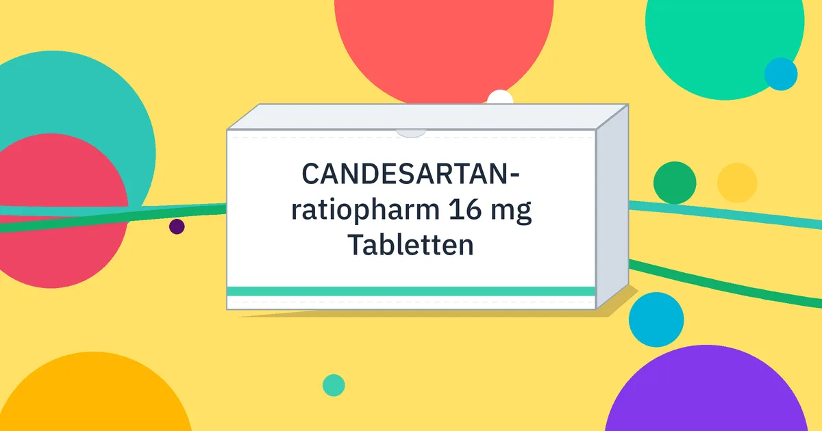 Symbolbild: Packung mit der Aufschrift CANDESARTAN-ratiopharm 16 mg Tabletten (PZN 08879782) – Verfügbarkeit und Bezug in Apotheken in Frankfurt am Main