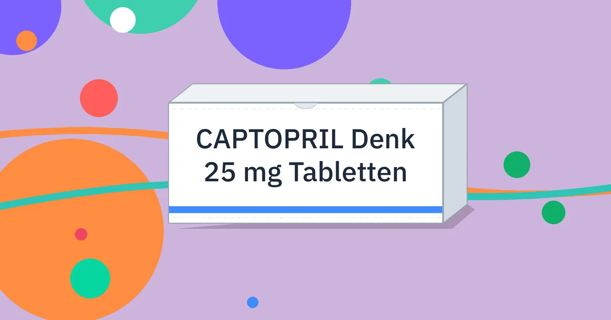 Symbolbild: Packung mit der Aufschrift CAPTOPRIL Denk 25 mg Tabletten (PZN 11852769) – Verfügbarkeit und Bezug in Apotheken in Frankfurt am Main