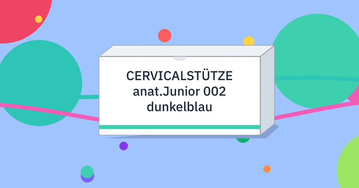 Symbolbild: Packung mit der Aufschrift CERVICALSTÜTZE anat.Junior 002 dunkelblau (PZN 08895321) – Verfügbarkeit und Bezug in Apotheken in Frankfurt am Main