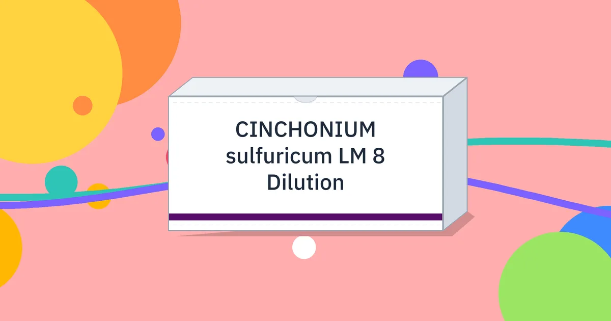 Symbolbild: Packung mit der Aufschrift CINCHONIUM sulfuricum LM 8 Dilution (PZN 13446370) – Verfügbarkeit und Bezug in Apotheken in Frankfurt am Main