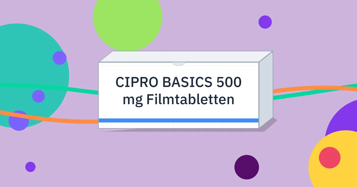 Symbolbild: Packung mit der Aufschrift CIPRO BASICS 500 mg Filmtabletten (PZN 02709151) – Verfügbarkeit und Bezug in Apotheken in Frankfurt am Main