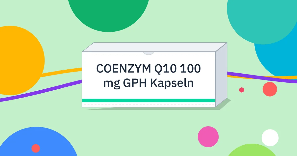 Symbolbild: Packung mit der Aufschrift COENZYM Q10 100 mg GPH Kapseln (PZN 06832753) – Verfügbarkeit und Bezug in Apotheken in Frankfurt am Main