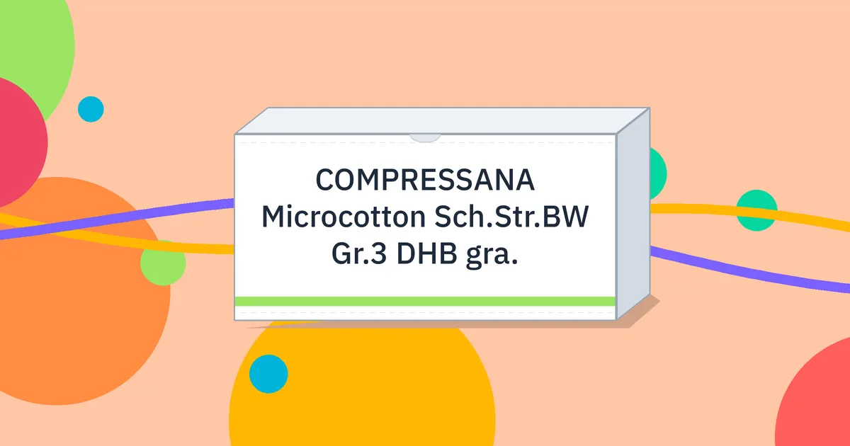Symbolbild: Packung mit der Aufschrift COMPRESSANA Microcotton Sch.Str.BW Gr.3 DHB gra. (PZN 11158804) – Verfügbarkeit und Bezug in Apotheken in Frankfurt am Main