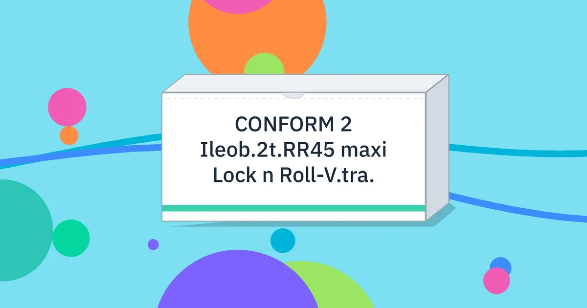 Symbolbild: Packung mit der Aufschrift CONFORM 2 Ileob.2t.RR45 maxi Lock n Roll-V.tra. (PZN 00436358) – Verfügbarkeit und Bezug in Apotheken in Frankfurt am Main