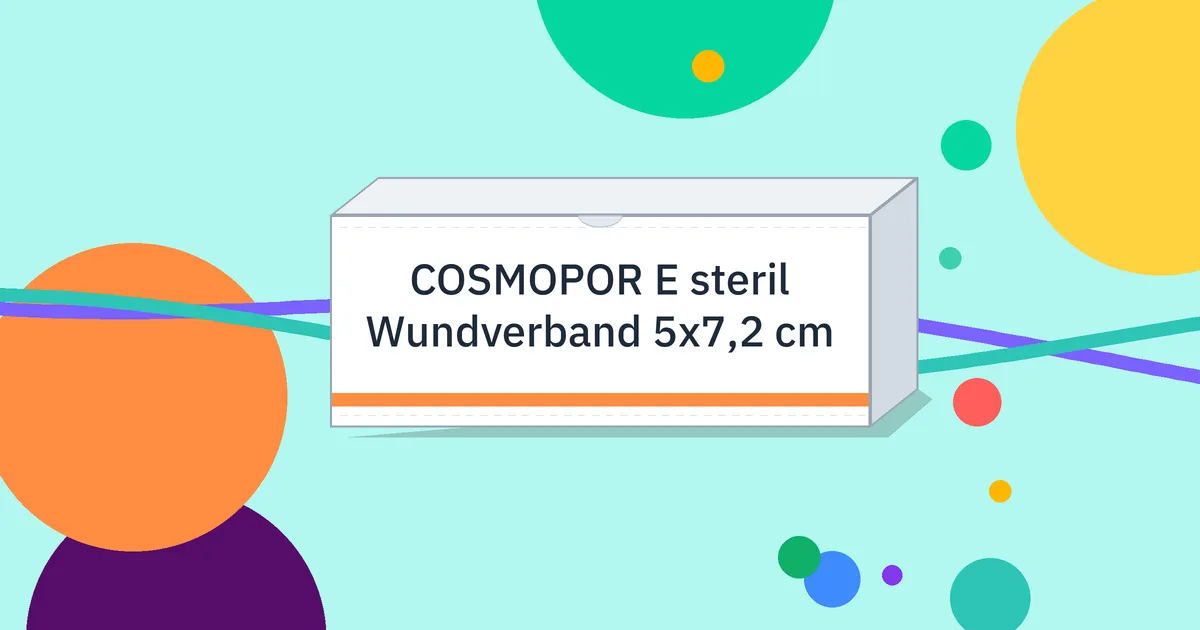 Symbolbild: Packung mit der Aufschrift COSMOPOR E steril Wundverband 5x7,2 cm (PZN 20808000) – Verfügbarkeit und Bezug in Apotheken in Frankfurt am Main