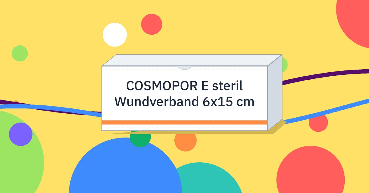 Symbolbild: Packung mit der Aufschrift COSMOPOR E steril Wundverband 6x15 cm (PZN 16848850) – Verfügbarkeit und Bezug in Apotheken in Frankfurt am Main