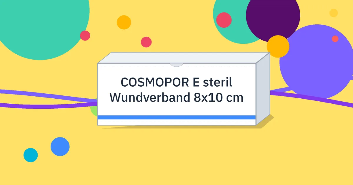 Symbolbild: Packung mit der Aufschrift COSMOPOR E steril Wundverband 8x10 cm (PZN 18891755) – Verfügbarkeit und Bezug in Apotheken in Frankfurt am Main