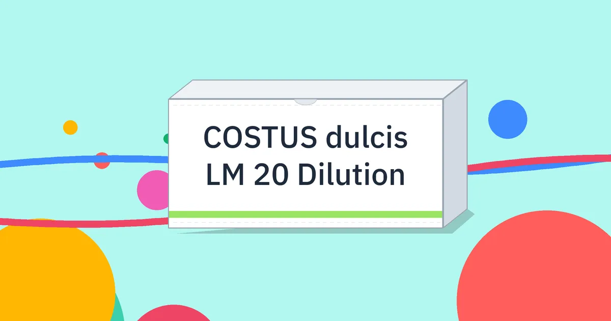 Symbolbild: Packung mit der Aufschrift COSTUS dulcis LM 20 Dilution (PZN 13455015) – Verfügbarkeit und Bezug in Apotheken in Frankfurt am Main