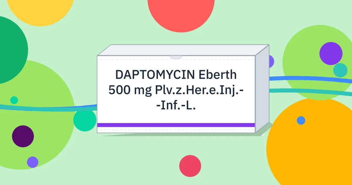 Symbolbild: Packung mit der Aufschrift DAPTOMYCIN Eberth 500 mg Plv.z.Her.e.Inj.--Inf.-L. (PZN 19428634) – Verfügbarkeit und Bezug in Apotheken in Frankfurt am Main