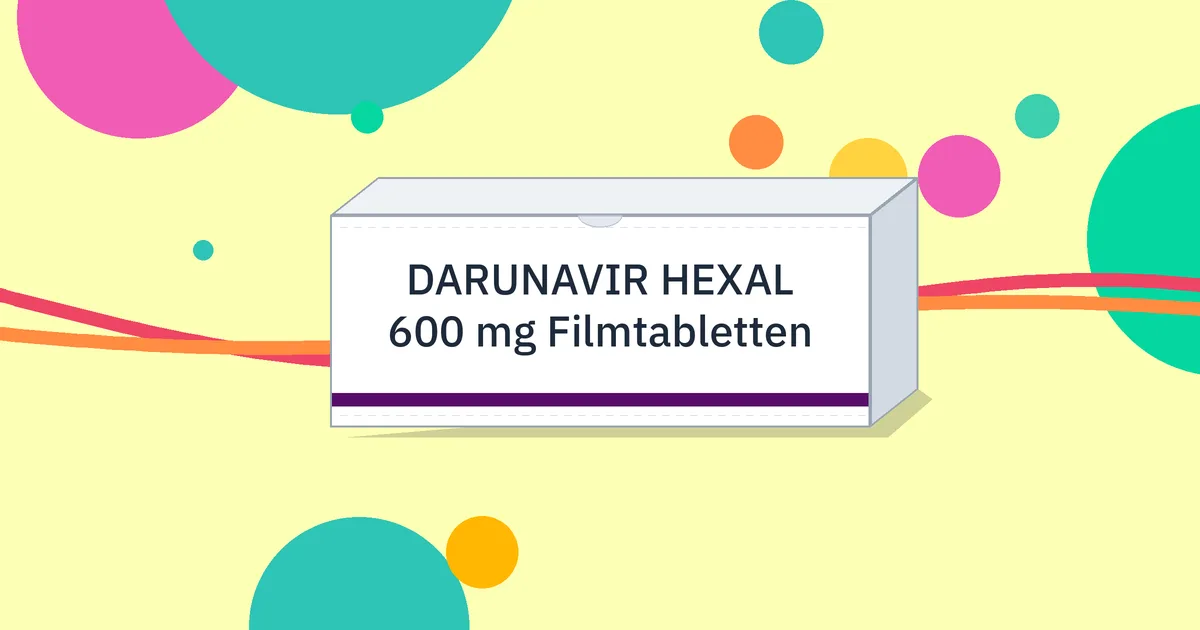 Symbolbild: Packung mit der Aufschrift DARUNAVIR HEXAL 600 mg Filmtabletten (PZN 14242675) – Verfügbarkeit und Bezug in Apotheken in Frankfurt am Main