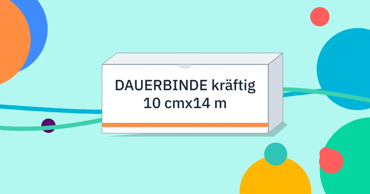 Symbolbild: Packung mit der Aufschrift DAUERBINDE kräftig 10 cmx14 m (PZN 11382329) – Verfügbarkeit und Bezug in Apotheken in Frankfurt am Main