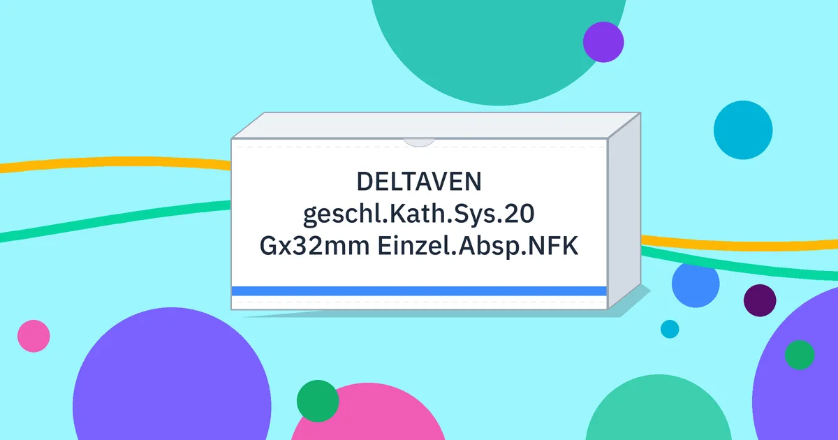 Symbolbild: Packung mit der Aufschrift DELTAVEN geschl.Kath.Sys.20 Gx32mm Einzel.Absp.NFK (PZN 13977334) – Verfügbarkeit und Bezug in Apotheken in Frankfurt am Main
