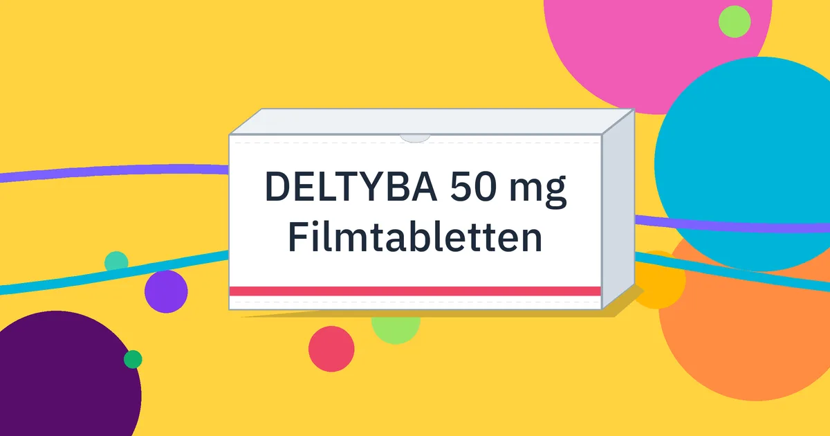 Symbolbild: Packung mit der Aufschrift DELTYBA 50 mg Filmtabletten (PZN 10286888) – Verfügbarkeit und Bezug in Apotheken in Frankfurt am Main
