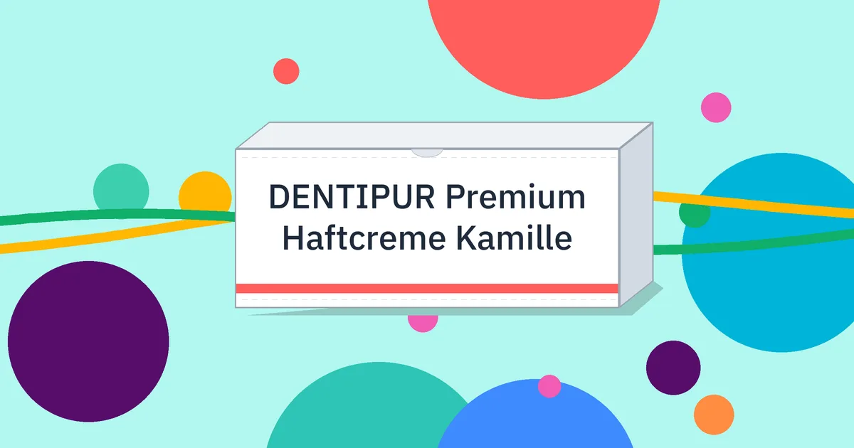 Symbolbild: Packung mit der Aufschrift DENTIPUR Premium Haftcreme Kamille (PZN 10094315) – Verfügbarkeit und Bezug in Apotheken in Frankfurt am Main