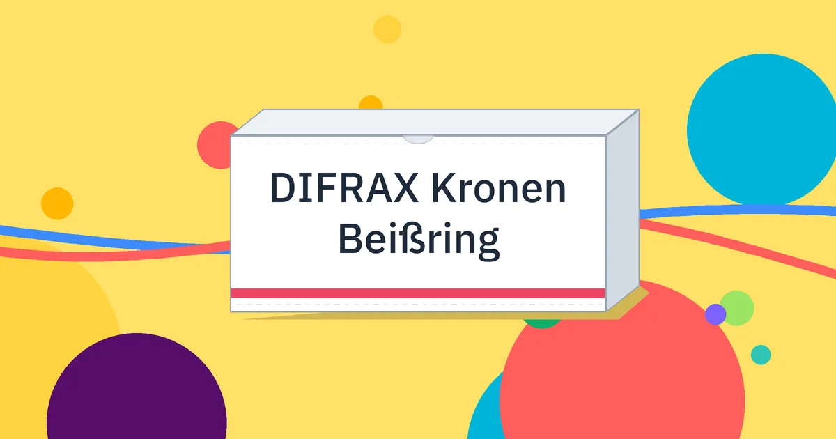 Symbolbild: Packung mit der Aufschrift DIFRAX Kronen Beißring (PZN 12517866) – Verfügbarkeit und Bezug in Apotheken in Frankfurt am Main