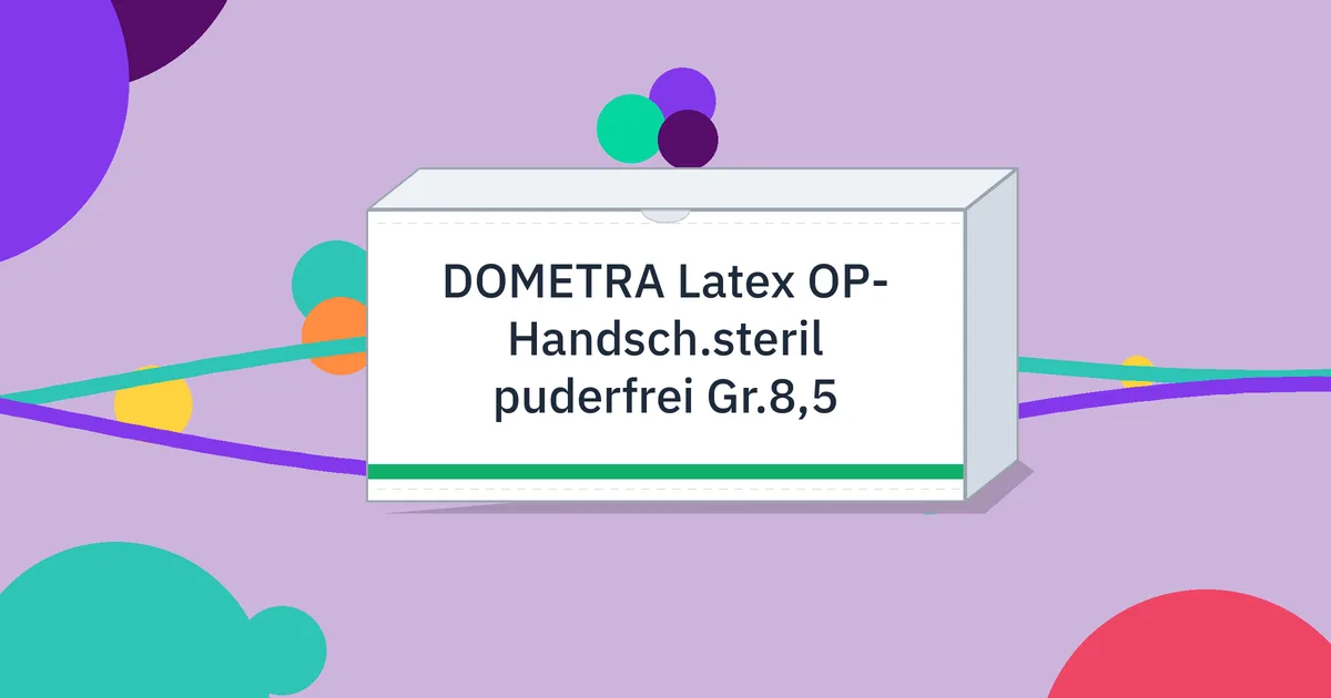 Symbolbild: Packung mit der Aufschrift DOMETRA Latex OP-Handsch.steril puderfrei Gr.8,5 (PZN 15385299) – Verfügbarkeit und Bezug in Apotheken in Frankfurt am Main