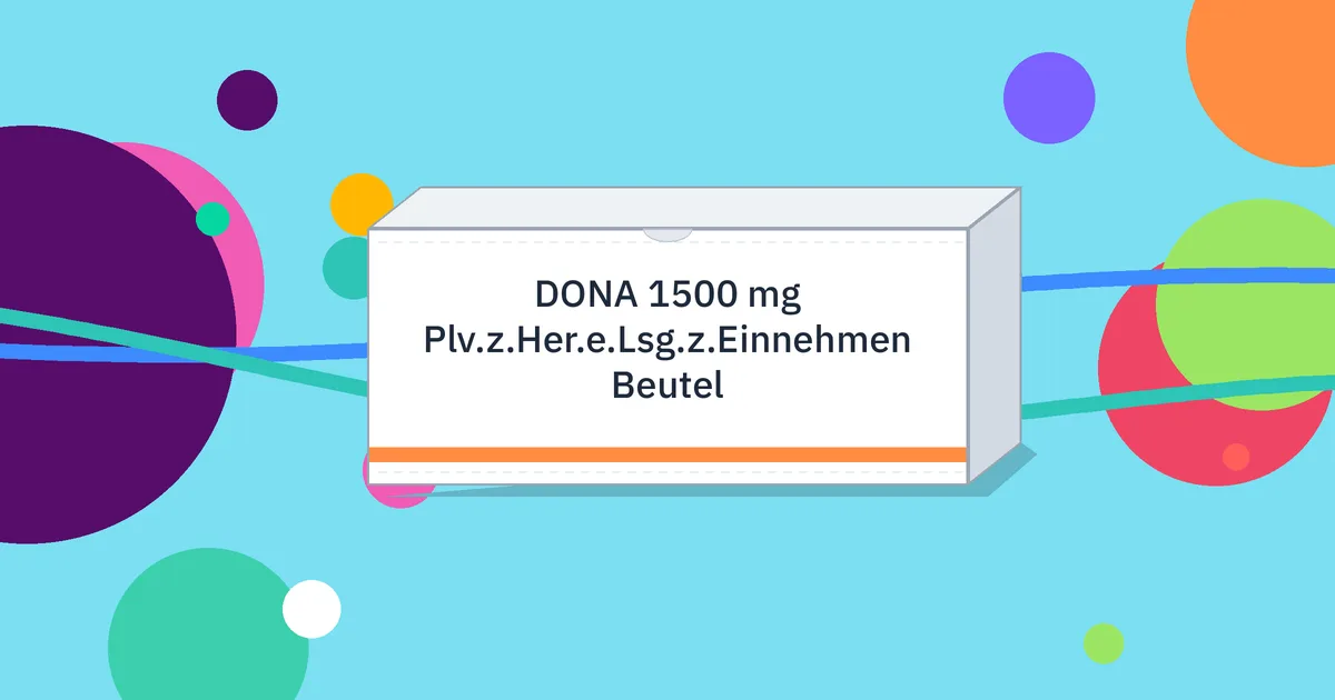 Symbolbild: Packung mit der Aufschrift DONA 1500 mg Plv.z.Her.e.Lsg.z.Einnehmen Beutel (PZN 09082531) – Verfügbarkeit und Bezug in Apotheken in Frankfurt am Main