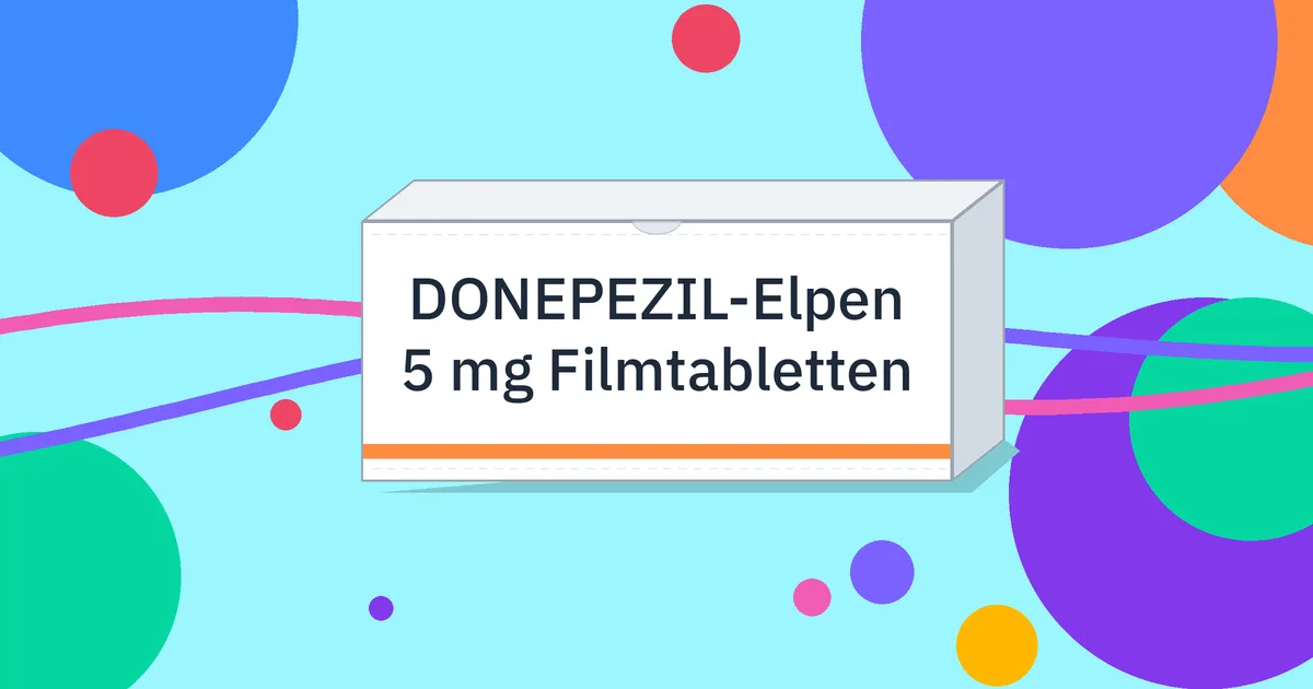 Symbolbild: Packung mit der Aufschrift DONEPEZIL-Elpen 5 mg Filmtabletten (PZN 10358346) – Verfügbarkeit und Bezug in Apotheken in Frankfurt am Main