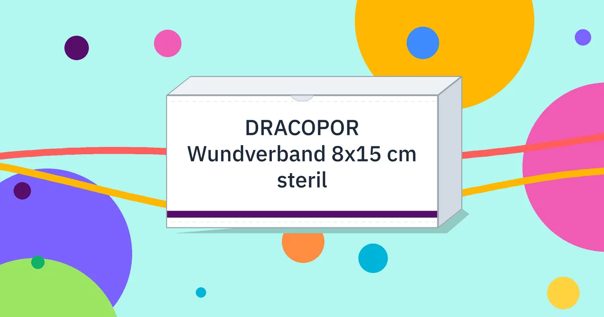 Symbolbild: Packung mit der Aufschrift DRACOPOR Wundverband 8x15 cm steril (PZN 09763366) – Verfügbarkeit und Bezug in Apotheken in Frankfurt am Main