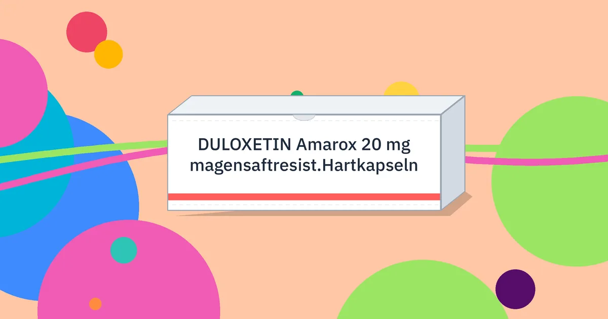 Symbolbild: Packung mit der Aufschrift DULOXETIN Amarox 20 mg magensaftresist.Hartkapseln (PZN 17932216) – Verfügbarkeit und Bezug in Apotheken in Frankfurt am Main