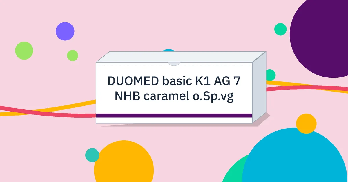 Symbolbild: Packung mit der Aufschrift DUOMED basic K1 AG 7 NHB caramel o.Sp.vg (PZN 20905312) – Verfügbarkeit und Bezug in Apotheken in Frankfurt am Main