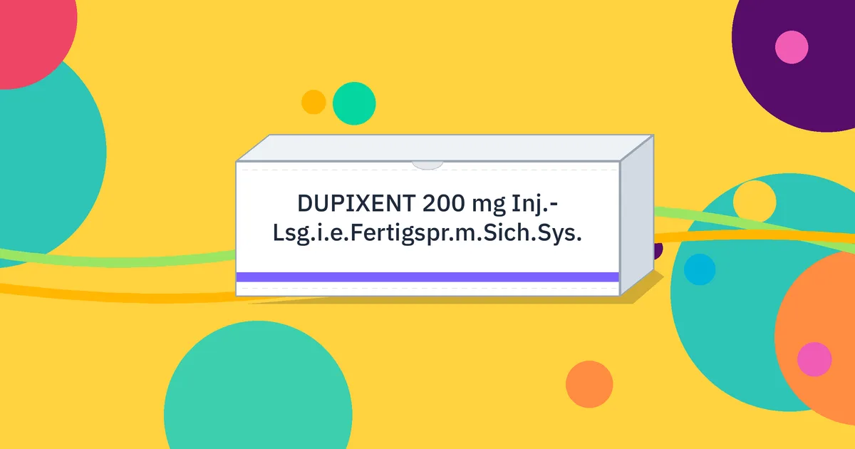 Symbolbild: Packung mit der Aufschrift DUPIXENT 200 mg Inj.-Lsg.i.e.Fertigspr.m.Sich.Sys. (PZN 14350117) – Verfügbarkeit und Bezug in Apotheken in Frankfurt am Main