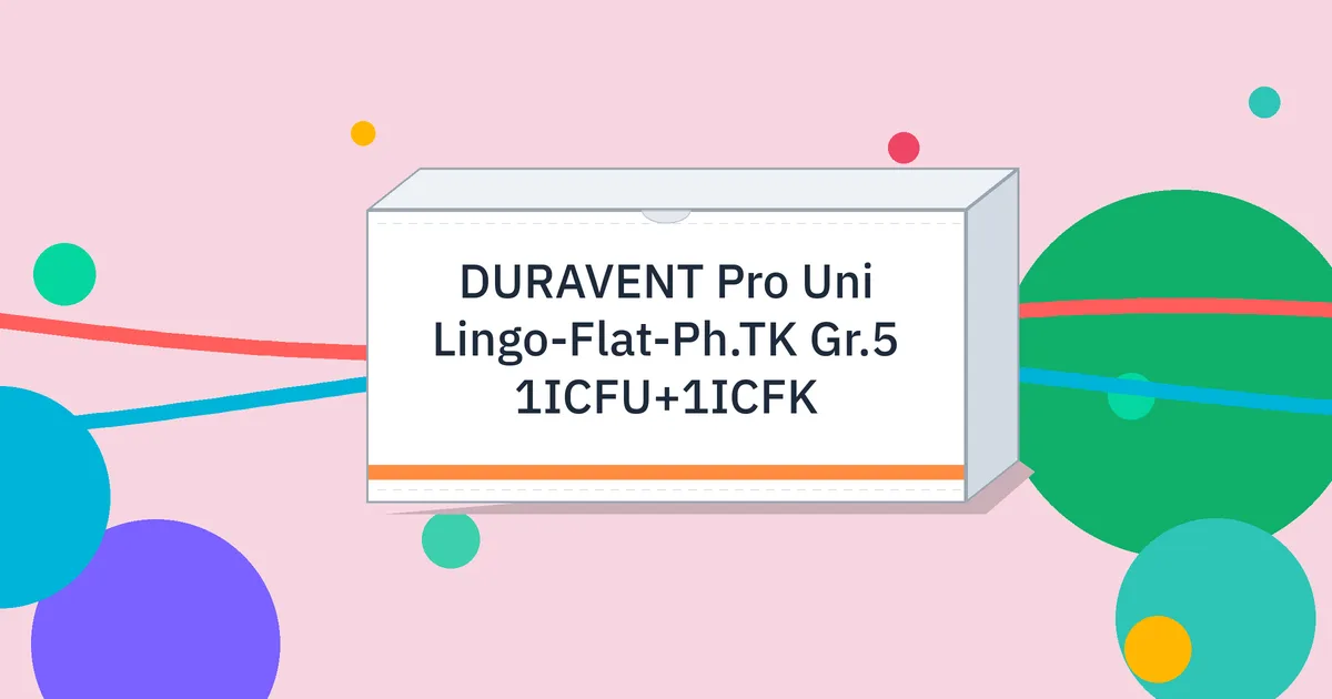 Symbolbild: Packung mit der Aufschrift DURAVENT Pro Uni Lingo-Flat-Ph.TK Gr.5 1ICFU+1ICFK (PZN 19272971) – Verfügbarkeit und Bezug in Apotheken in Frankfurt am Main