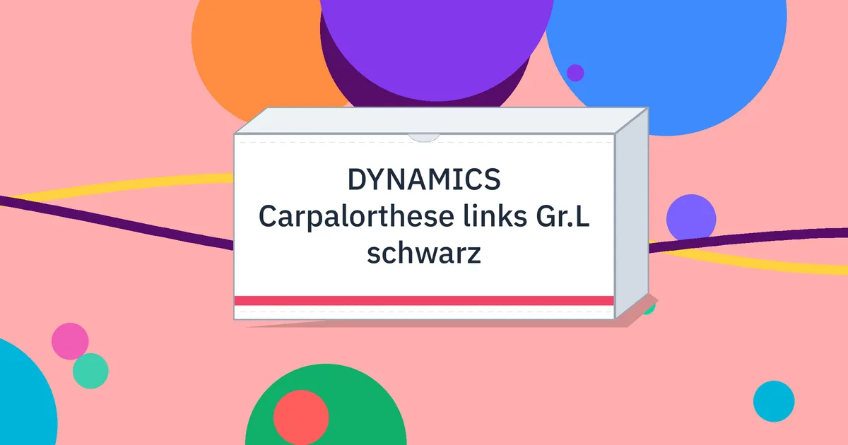 Symbolbild: Packung mit der Aufschrift DYNAMICS Carpalorthese links Gr.L schwarz (PZN 10631687) – Verfügbarkeit und Bezug in Apotheken in Frankfurt am Main