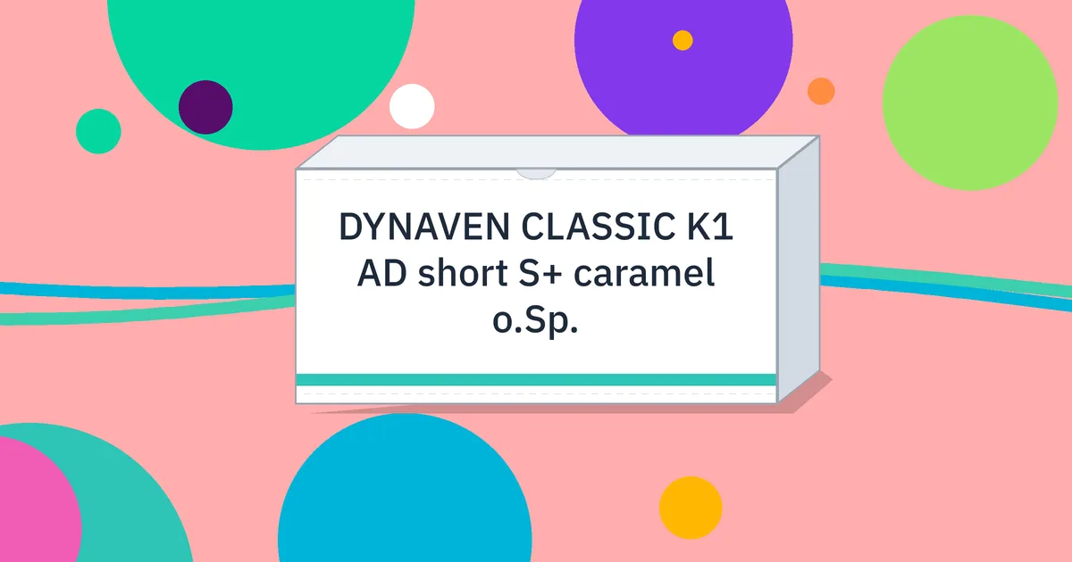 Symbolbild: Packung mit der Aufschrift DYNAVEN CLASSIC K1 AD short S+ caramel o.Sp. (PZN 18414340) – Verfügbarkeit und Bezug in Apotheken in Frankfurt am Main