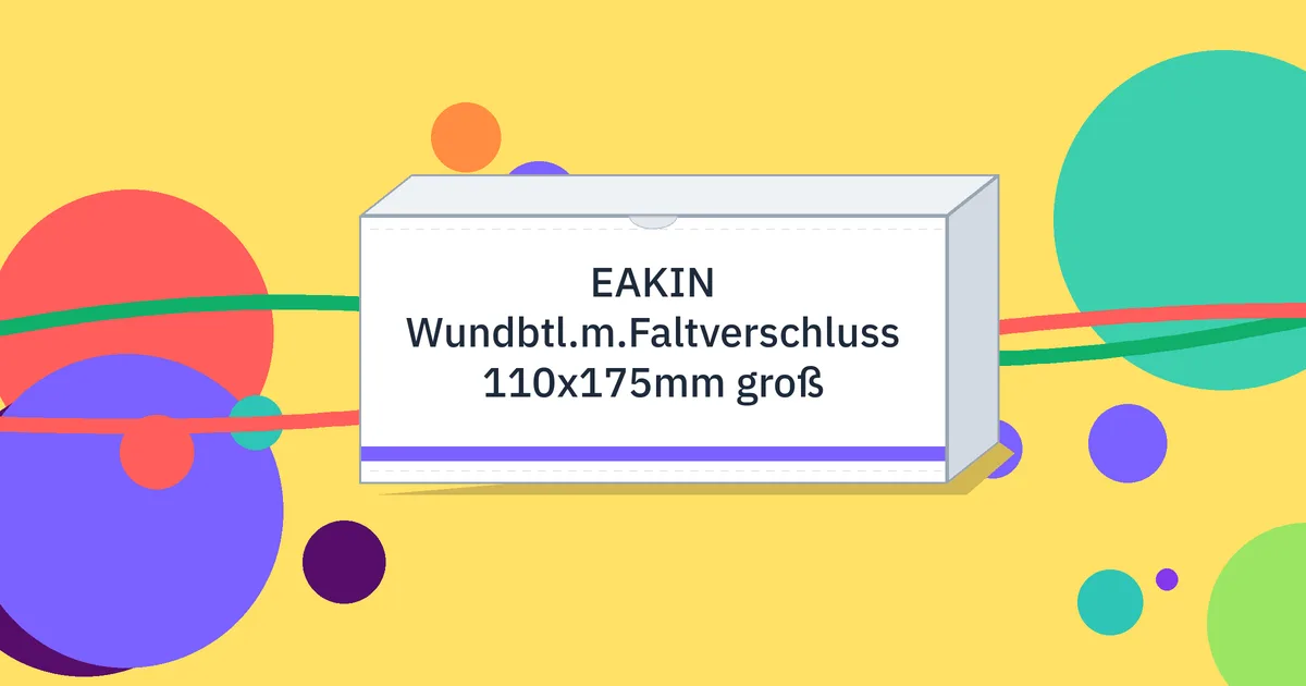 Symbolbild: Packung mit der Aufschrift EAKIN Wundbtl.m.Faltverschluss 110x175mm groß (PZN 05493183) – Verfügbarkeit und Bezug in Apotheken in Frankfurt am Main