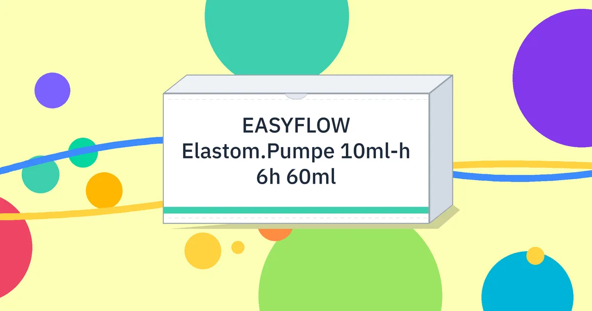 Symbolbild: Packung mit der Aufschrift EASYFLOW Elastom.Pumpe 10ml-h 6h 60ml (PZN 19789450) – Verfügbarkeit und Bezug in Apotheken in Frankfurt am Main
