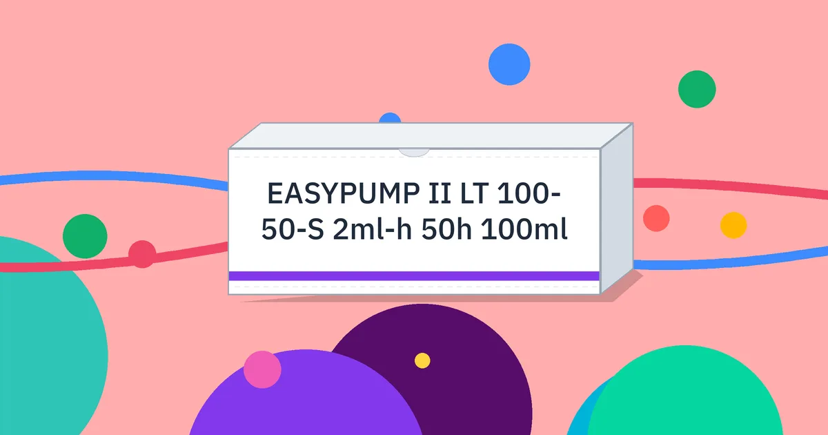 Symbolbild: Packung mit der Aufschrift EASYPUMP II LT 100-50-S 2ml-h 50h 100ml (PZN 20188193) – Verfügbarkeit und Bezug in Apotheken in Frankfurt am Main