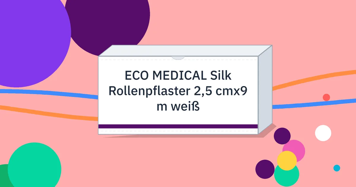 Symbolbild: Packung mit der Aufschrift ECO MEDICAL Silk Rollenpflaster 2,5 cmx9 m weiß (PZN 00742546) – Verfügbarkeit und Bezug in Apotheken in Frankfurt am Main