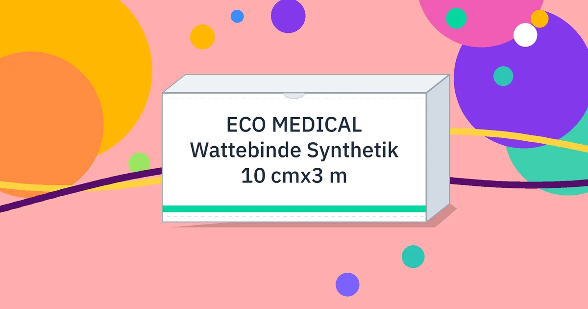 Symbolbild: Packung mit der Aufschrift ECO MEDICAL Wattebinde Synthetik 10 cmx3 m (PZN 00879452) – Verfügbarkeit und Bezug in Apotheken in Frankfurt am Main