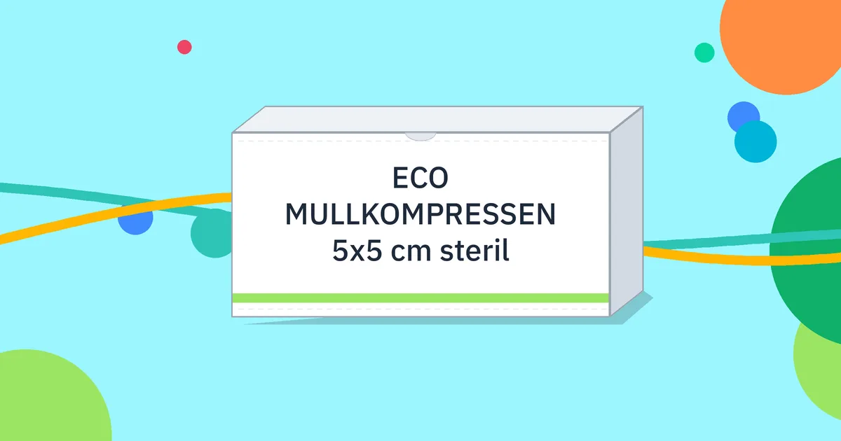 Symbolbild: Packung mit der Aufschrift ECO MULLKOMPRESSEN 5x5 cm steril (PZN 10406803) – Verfügbarkeit und Bezug in Apotheken in Frankfurt am Main