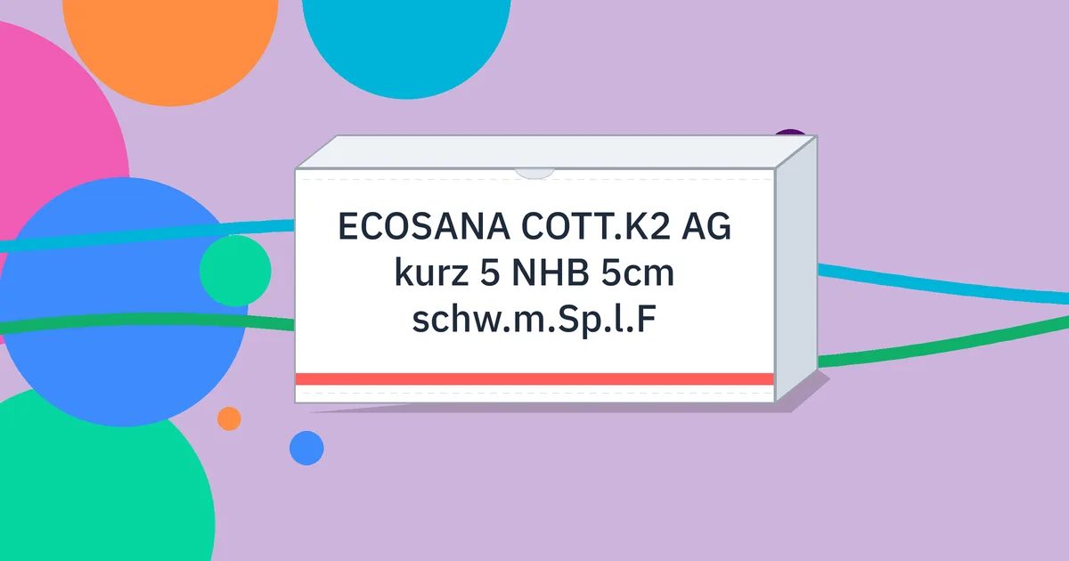 Symbolbild: Packung mit der Aufschrift ECOSANA COTT.K2 AG kurz 5 NHB 5cm schw.m.Sp.l.F (PZN 16950212) – Verfügbarkeit und Bezug in Apotheken in Frankfurt am Main