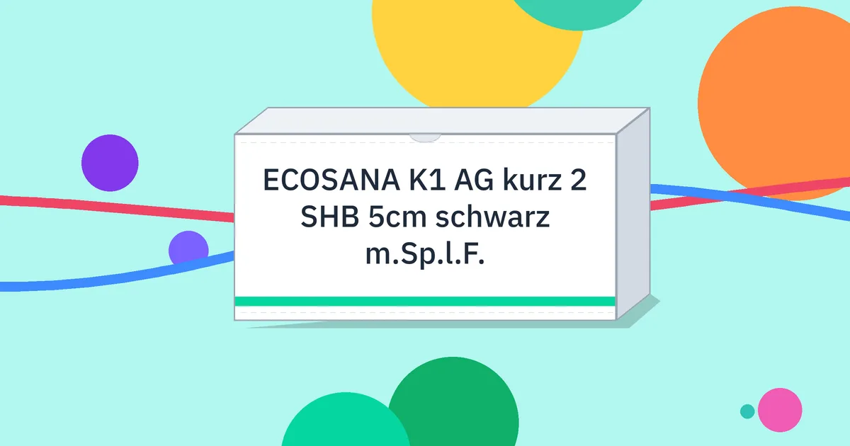 Symbolbild: Packung mit der Aufschrift ECOSANA K1 AG kurz 2 SHB 5cm schwarz m.Sp.l.F. (PZN 04726484) – Verfügbarkeit und Bezug in Apotheken in Frankfurt am Main