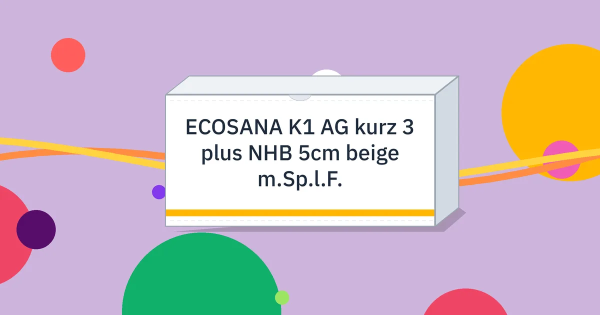 Symbolbild: Packung mit der Aufschrift ECOSANA K1 AG kurz 3 plus NHB 5cm beige m.Sp.l.F. (PZN 04727650) – Verfügbarkeit und Bezug in Apotheken in Frankfurt am Main