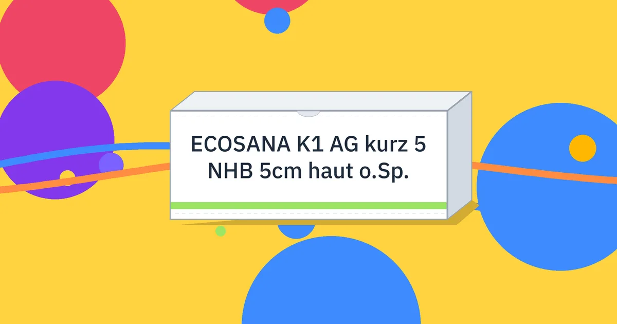 Symbolbild: Packung mit der Aufschrift ECOSANA K1 AG kurz 5 NHB 5cm haut o.Sp. (PZN 04729324) – Verfügbarkeit und Bezug in Apotheken in Frankfurt am Main