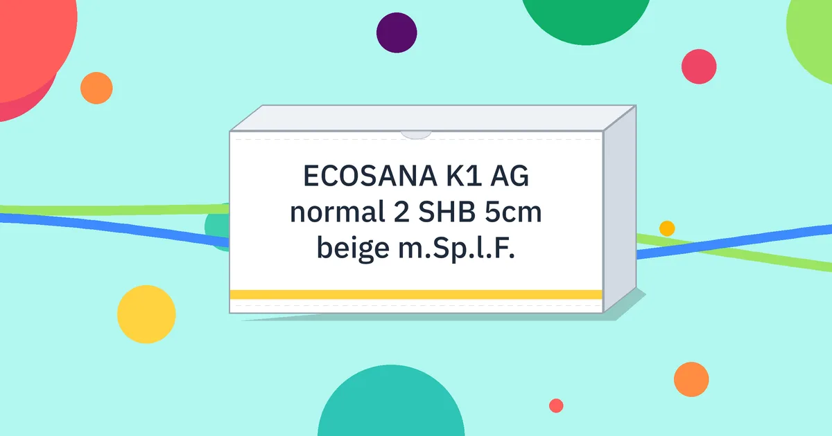 Symbolbild: Packung mit der Aufschrift ECOSANA K1 AG normal 2 SHB 5cm beige m.Sp.l.F. (PZN 04726685) – Verfügbarkeit und Bezug in Apotheken in Frankfurt am Main
