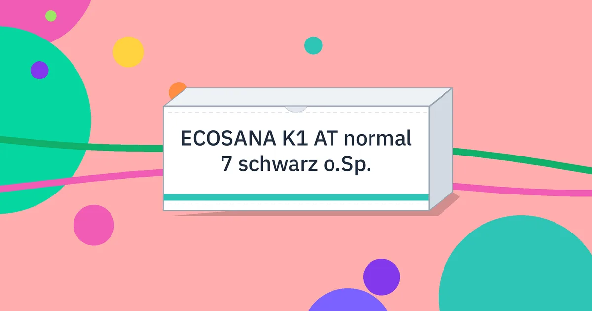 Symbolbild: Packung mit der Aufschrift ECOSANA K1 AT normal 7 schwarz o.Sp. (PZN 04732303) – Verfügbarkeit und Bezug in Apotheken in Frankfurt am Main