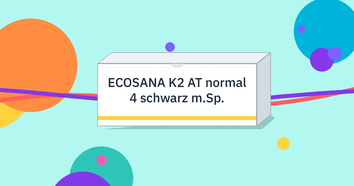 Symbolbild: Packung mit der Aufschrift ECOSANA K2 AT normal 4 schwarz m.Sp. (PZN 01558454) – Verfügbarkeit und Bezug in Apotheken in Frankfurt am Main